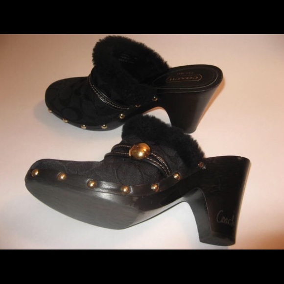 Coach | Shoes | Coach Black Fur Lined Mulesclogs | Poshmark